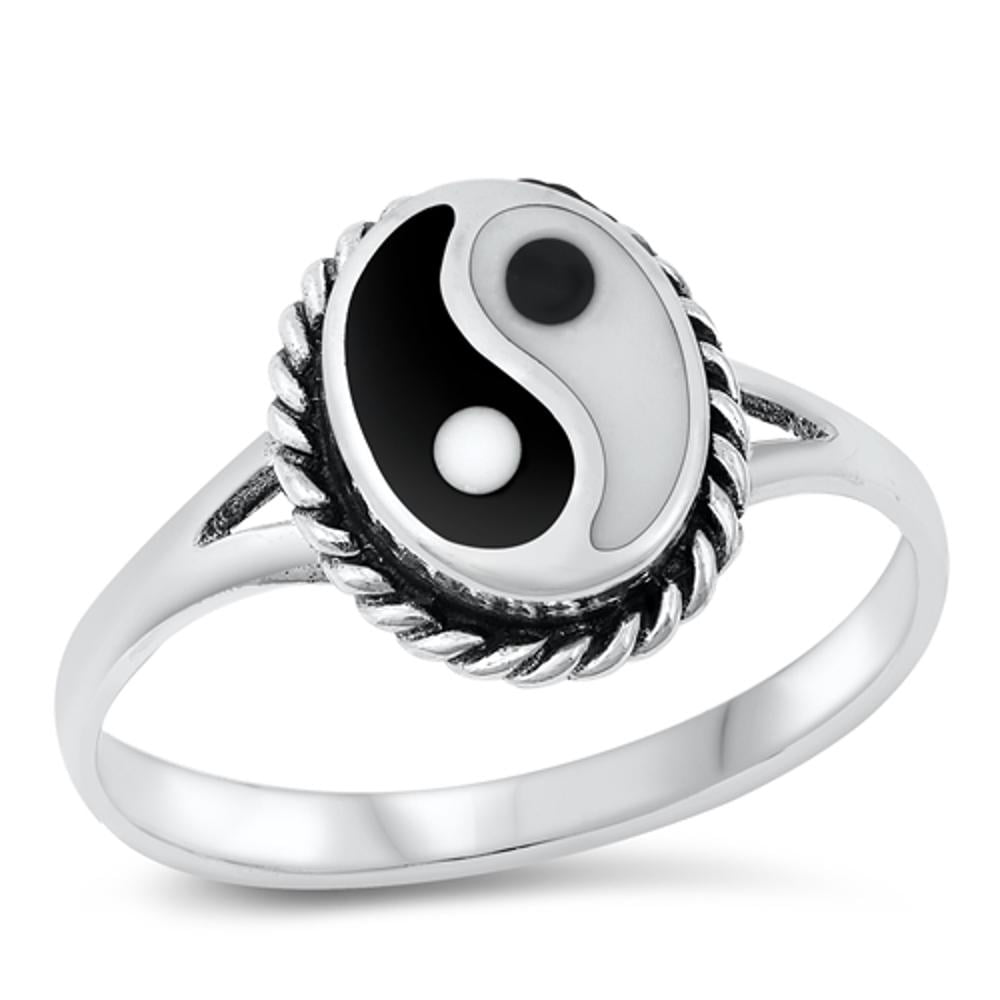 CHOOSE YOUR COLOR Yin Yang Ring .925 Sterling Silver Band Jewelry ...