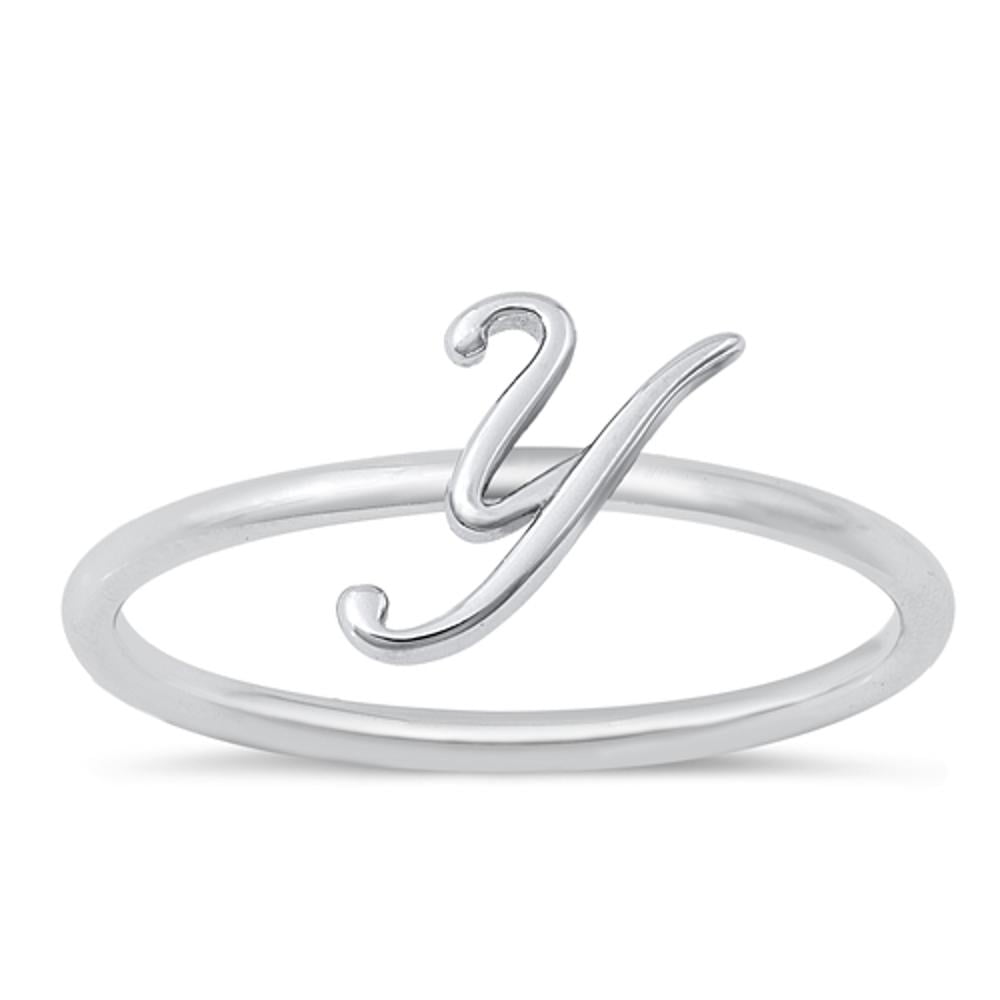 CHOOSE YOUR STYLE Script "Y" Ring .925 Sterling Silver Initial Letter ...