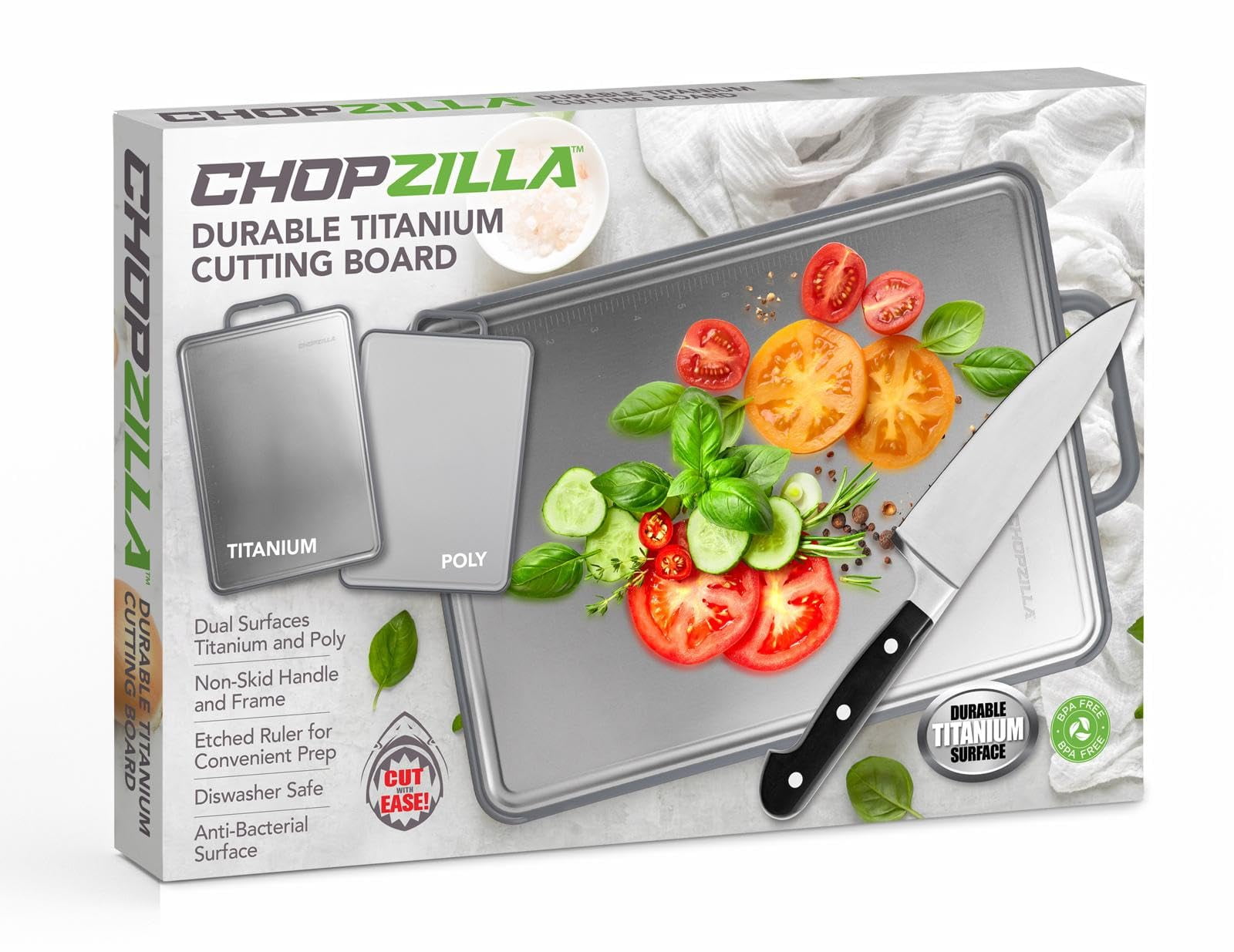 CHOPZILLA Titanium Cutting Board, Food Safe & Non Toxic Cutting Boards ...