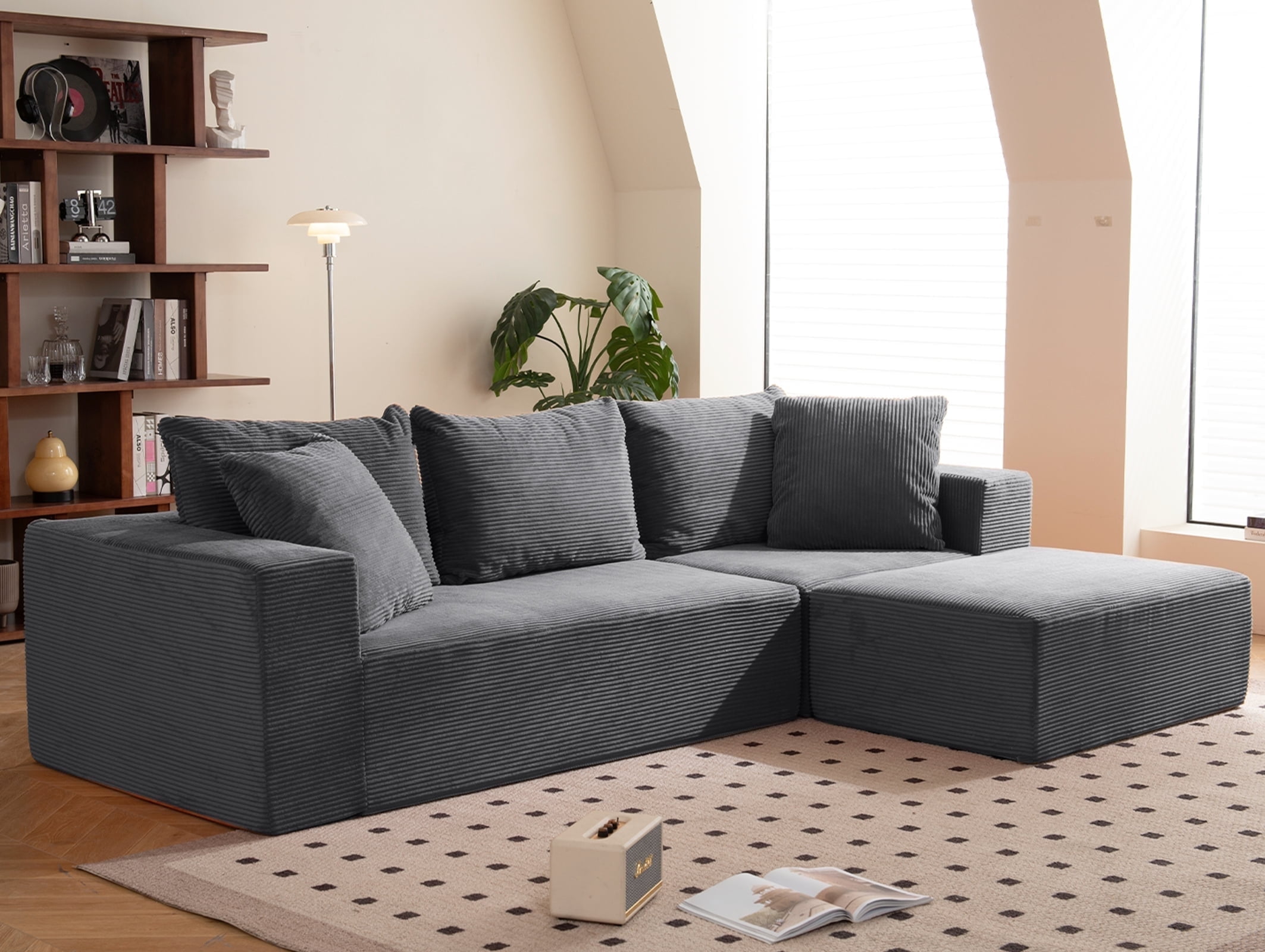 108" Cloud Sectional Couch with L-Shape Chaise Modern Comfy Modular Corduroy Sofa for Living ...