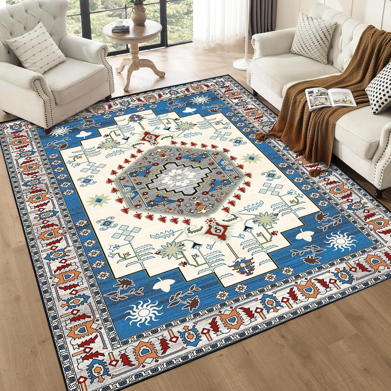 CHOSHOME Area Rug 5'x 7' Vintage Medallion Washable Area Rugs with Non ...