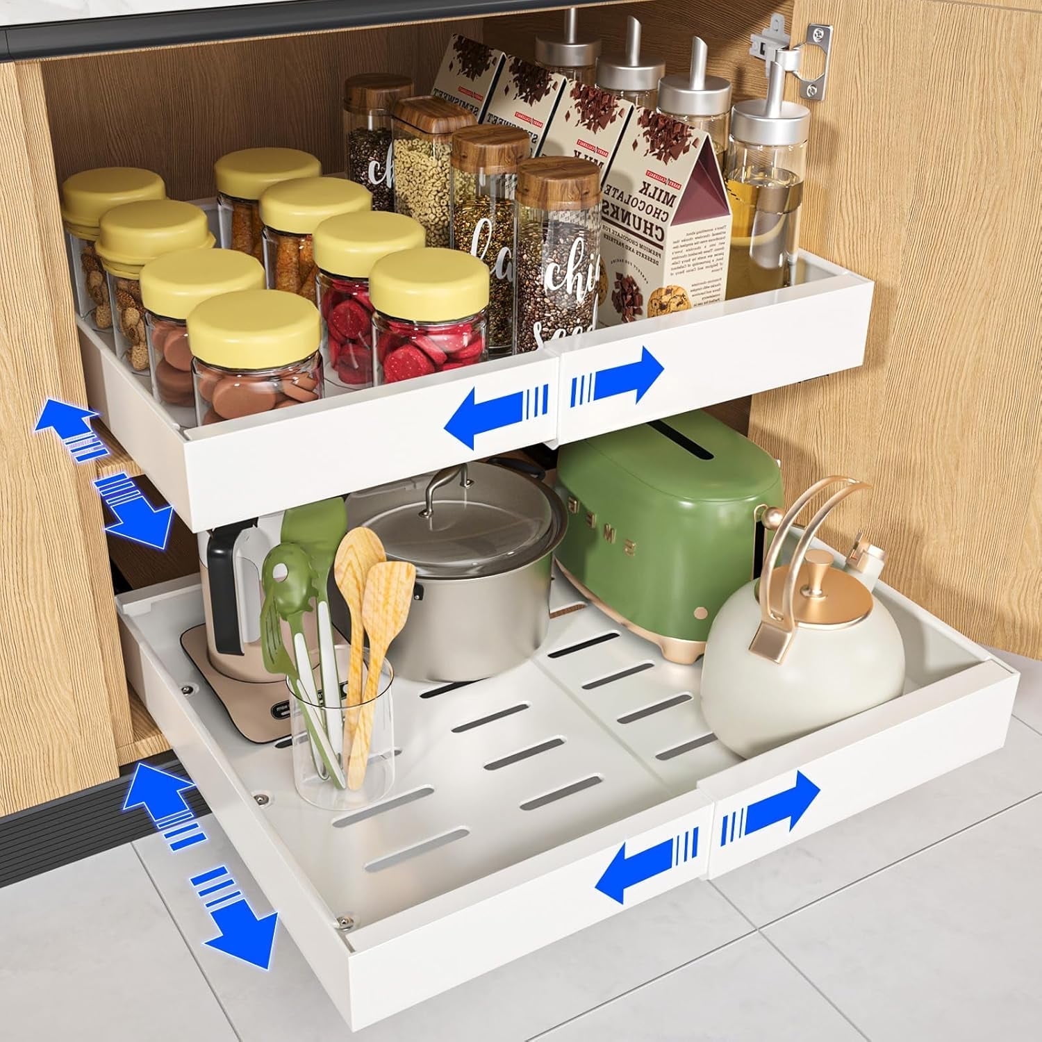 CHOSHOME Pull out Cabinet Organizer, Expansion in Two Directions (13.4 ...