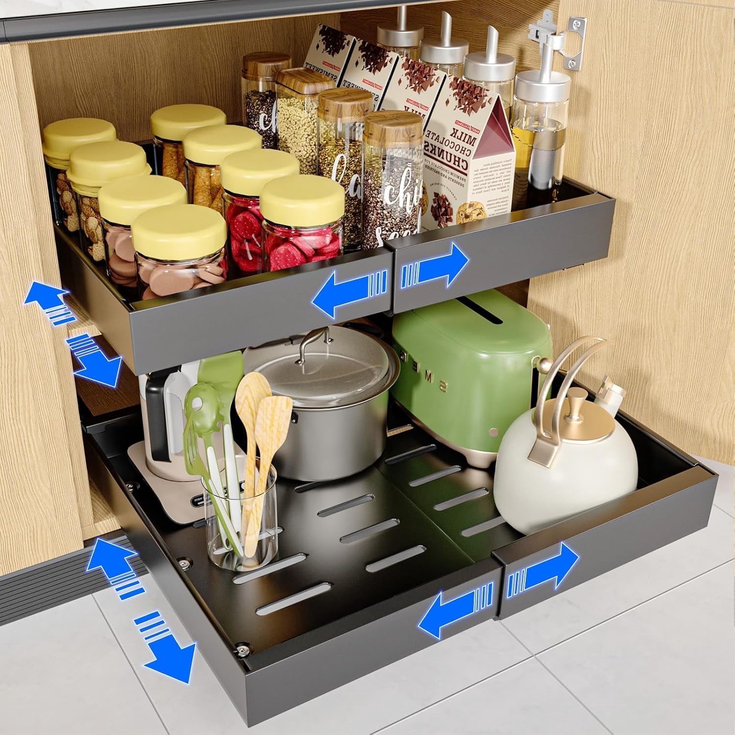 CHOSHOME Pull out Cabinet Organizer, Expansion in Two Directions (13.4 ...