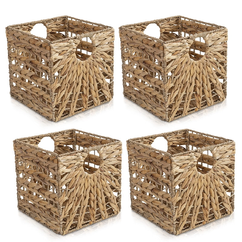 CHOSHOME Water Hyacinth Storage Baskets Set of 4 Wicker Cube Baskets ...