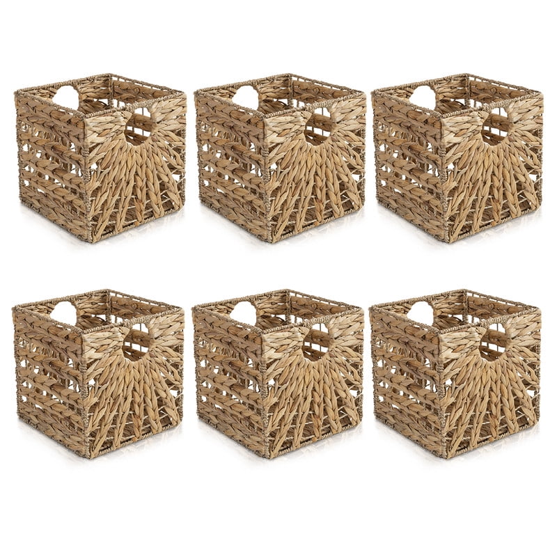 CHOSHOME Water Hyacinth Storage Baskets Set of 6 Wicker Cube Baskets ...