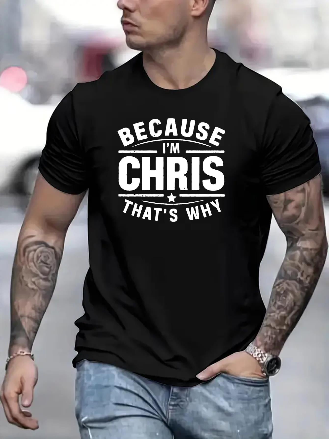 CHRIS Men's Casual Crew Neck T-Shirt with Simple Letter Print ...