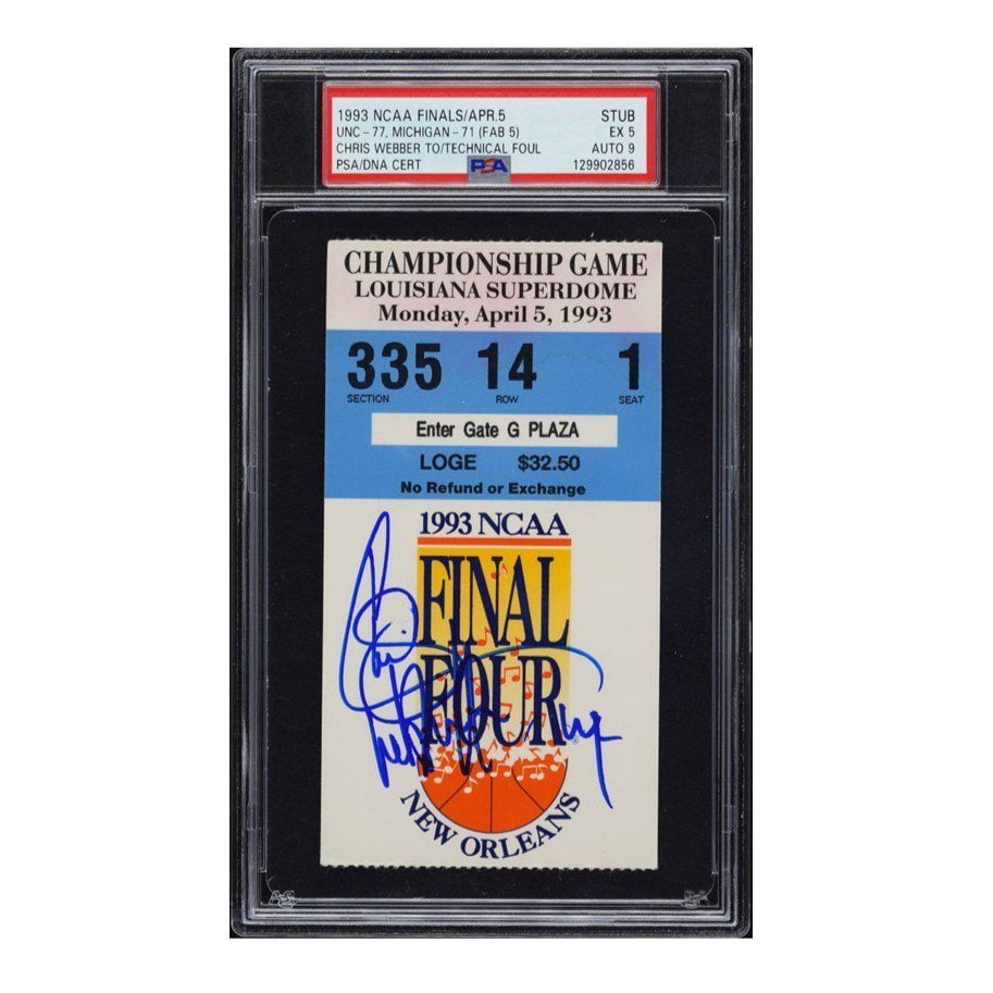 CHRIS WEBBER SIGNED 1993 NCAA FINALS TIMEOUT TECHNICAL FOUL TICKET STUB ...