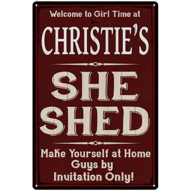 CHRISTIE'S She Shed Red Sign Lady Cave 12 x 18 Matte Finish Metal ...