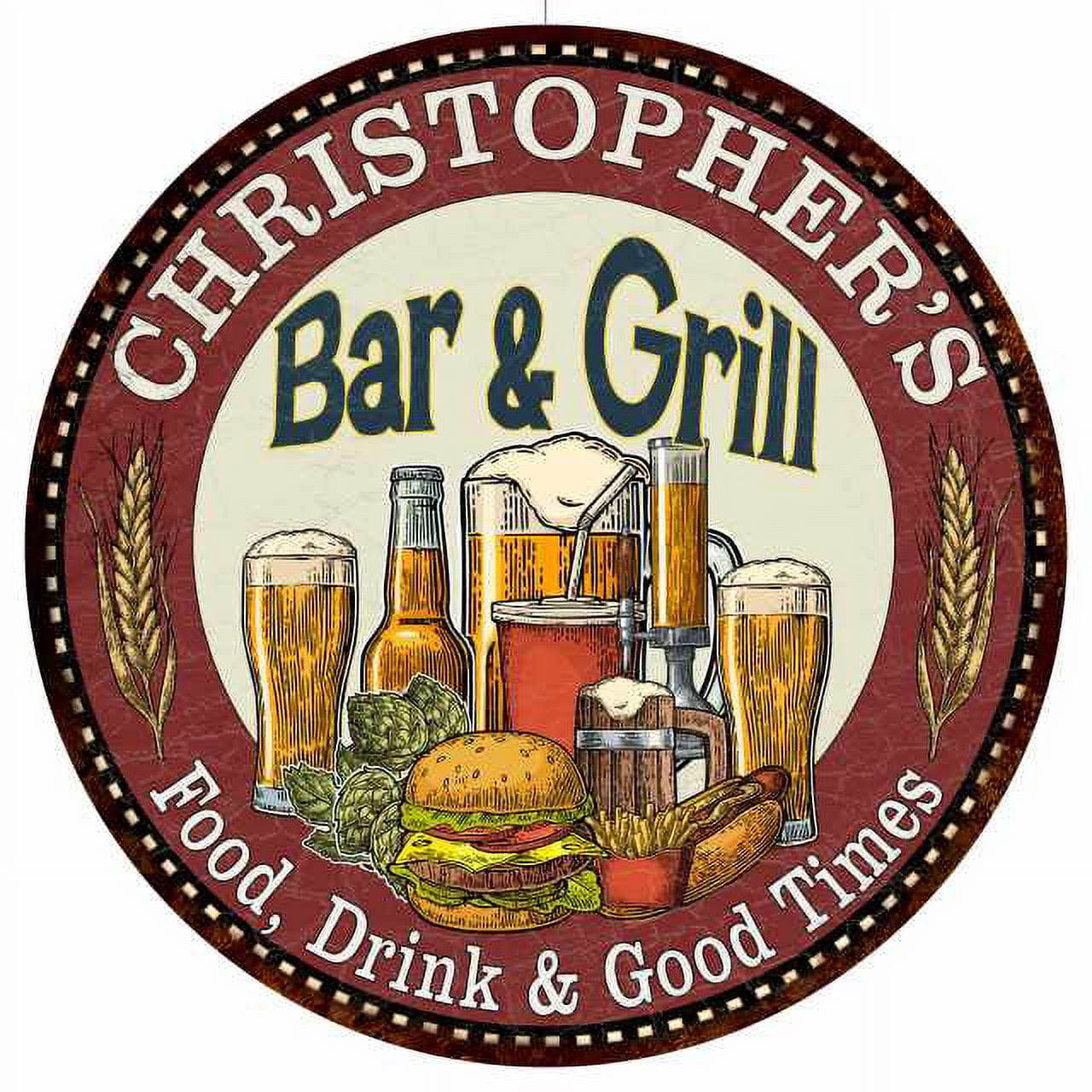 CHRISTOPHER'S Bar and Grill 14" Round Metal Sign Kitchen Wall Decor ...