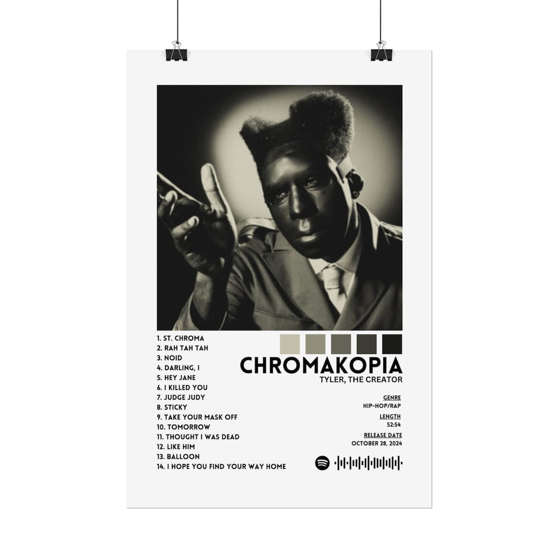 CHROMAKOPIA Tyler, The Creator Tracklist Poster Album Poster, Decor ...