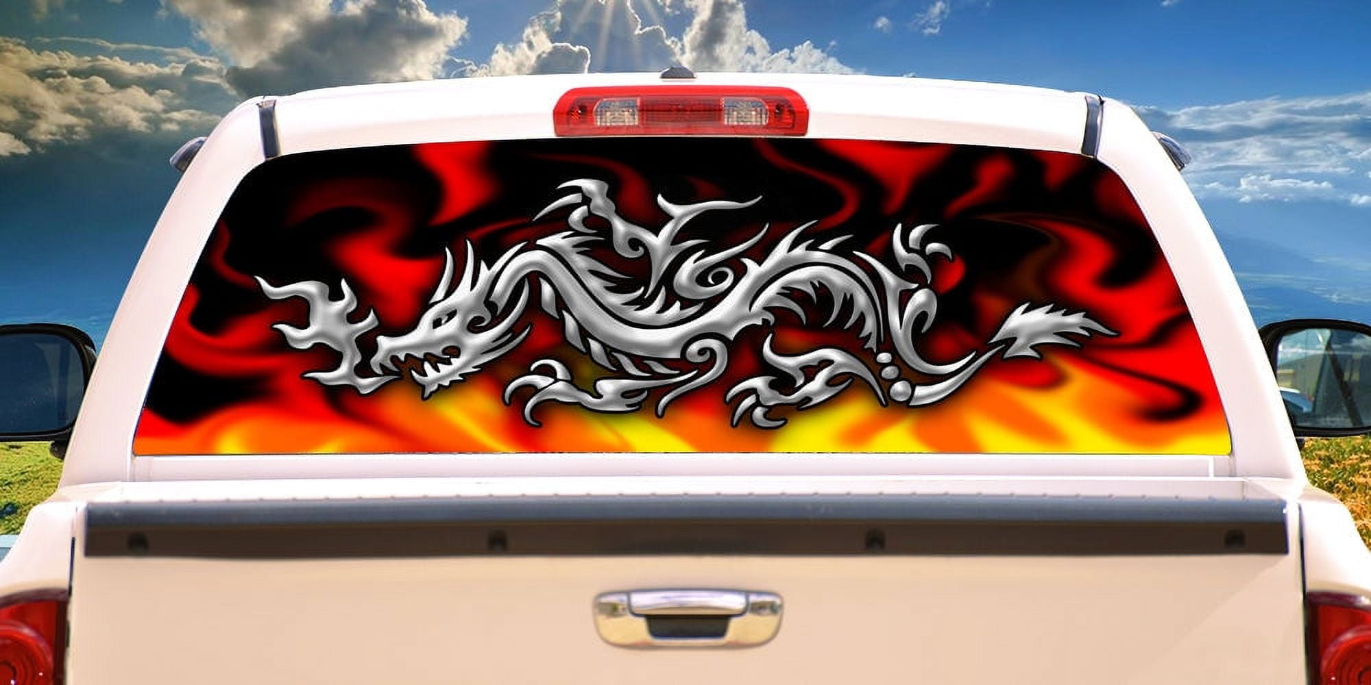 CHROME DRAGON Rear Window Graphic back truck decal suv view thru vinyl ...