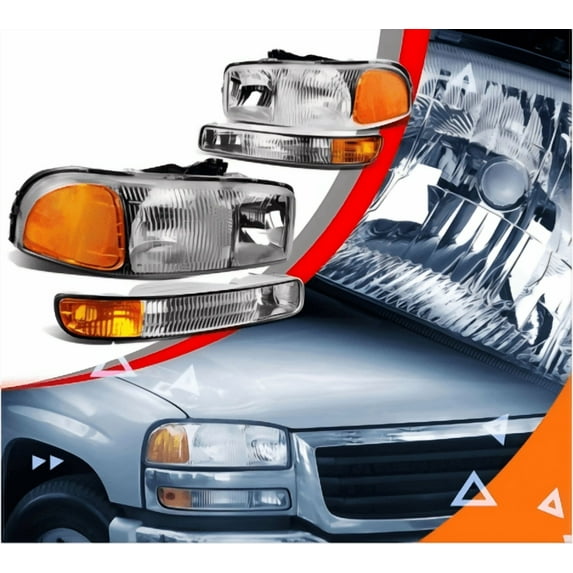 CHROME HOUSING HEADLIGHT AMBER BUMPER CORNER SIDE LAMP FOR 99-06 SIERRA ...