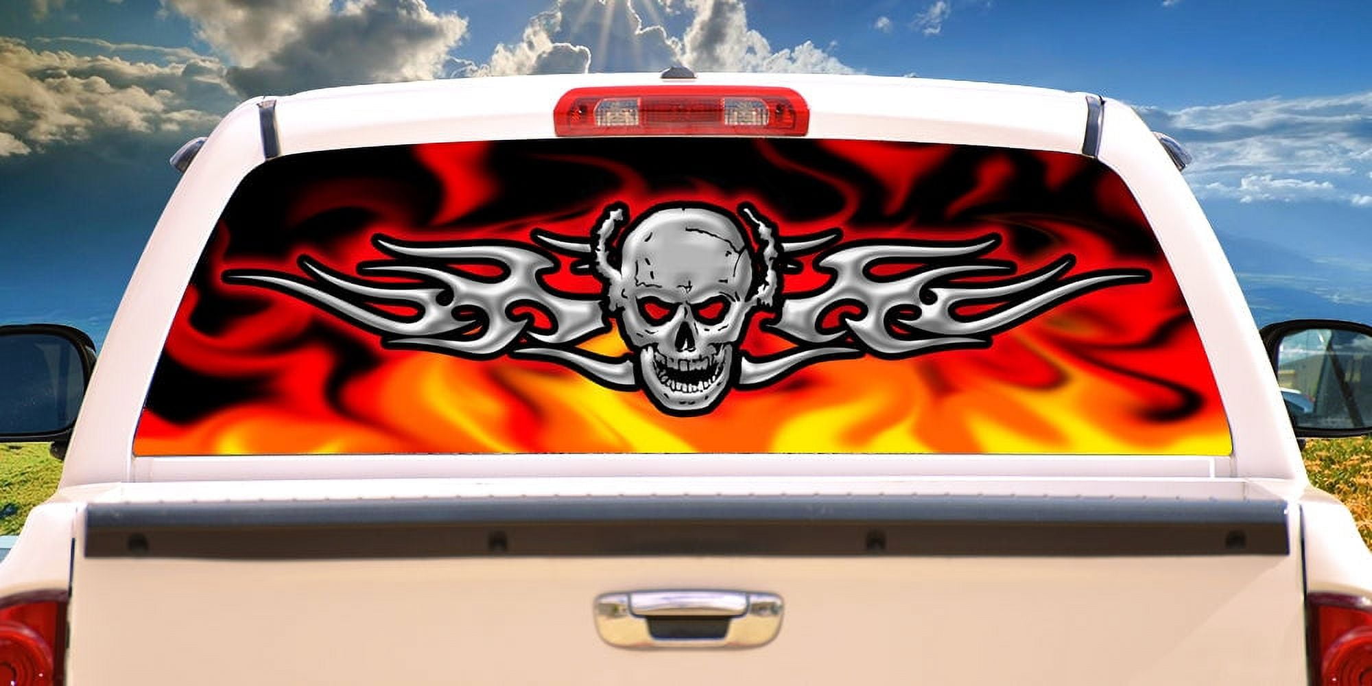 CHROME SKULL Rear Window Graphic back truck decal suv view thru vinyl ...