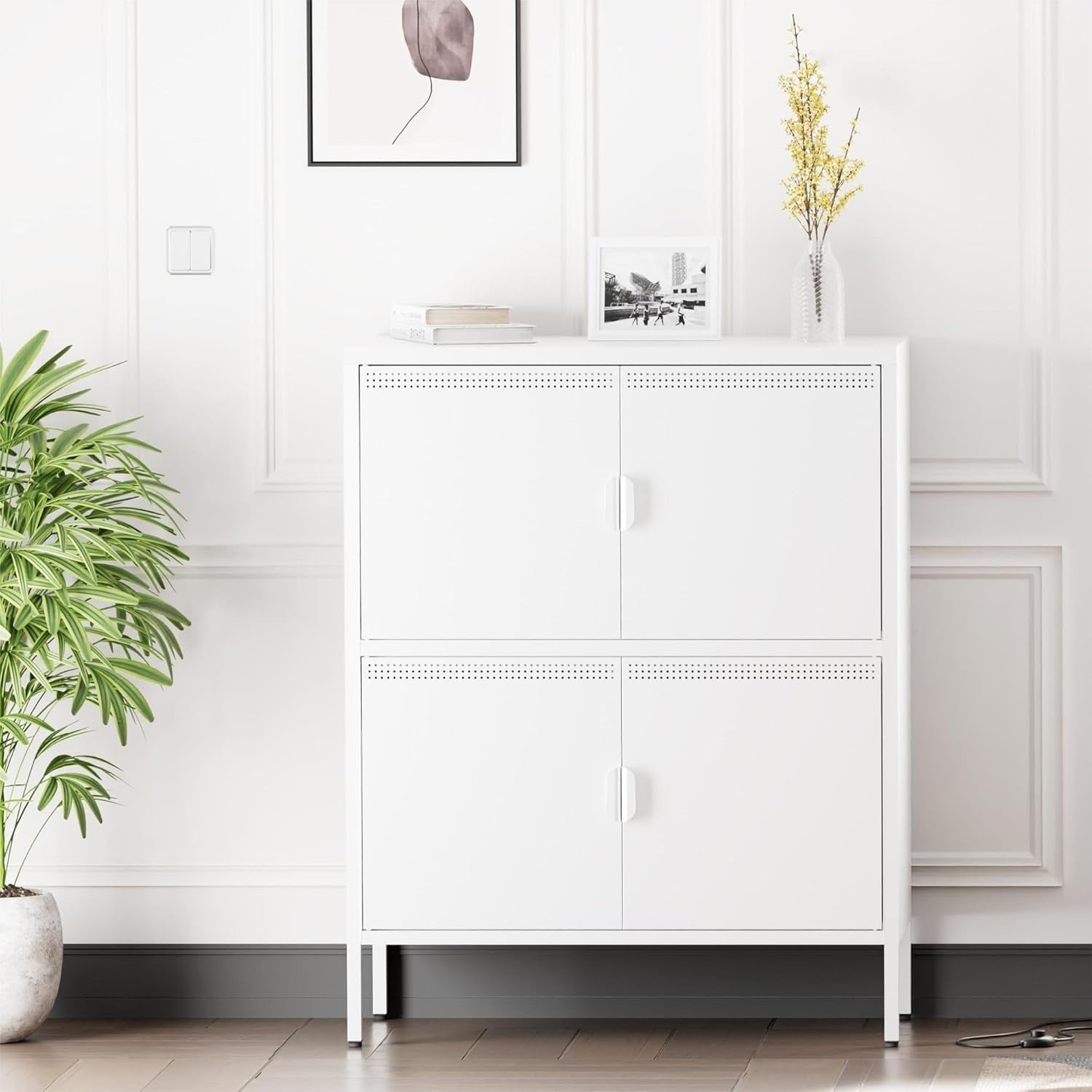 CHSHIN 40"H White Metal Locker Storage Cabinet with 4-Doors for Home ...