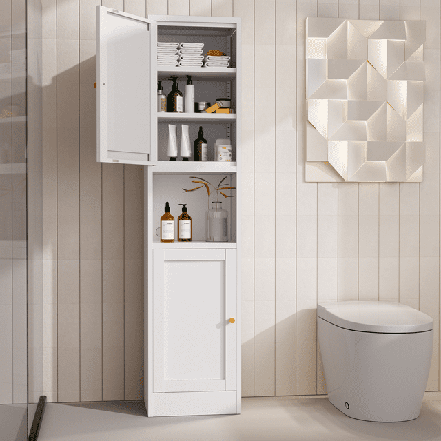 CHSHIN 67" H White Metal Bathroom Storage Cabinet,6-Tier Narrow Slim ...