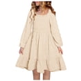 [CHSJU]Girls Spring Summer Long Sleeve Square Neck Dress Sweet Pleated ...