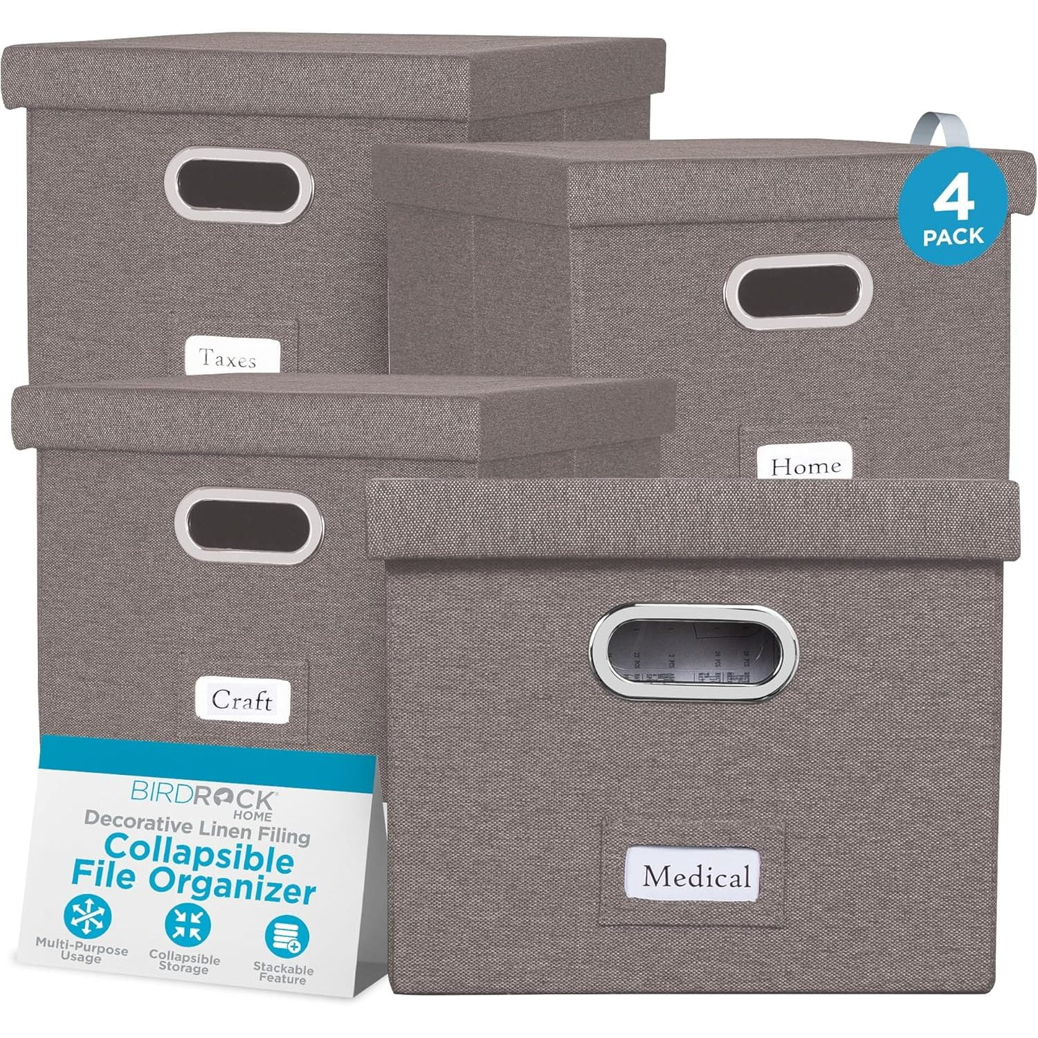 CHSP Collapsible File Storage Organizer with Lid - Decorative Linen ...