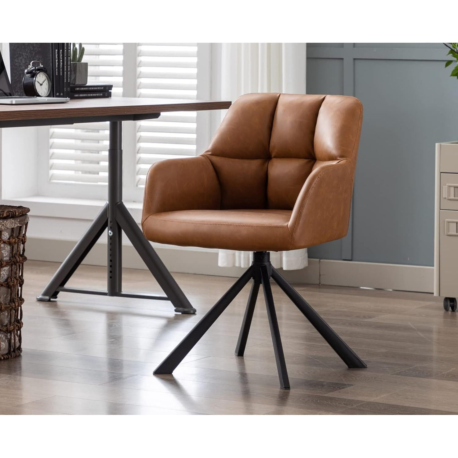 CHSP Comfy Leather Desk Chair Modern Computer Task Chair no Wheels ...