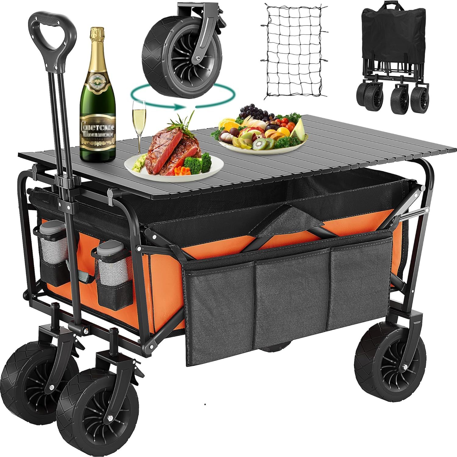 CHSP Folding Wagon w/Table Plate, Large Capacity Collapsible Wagon Cart ...