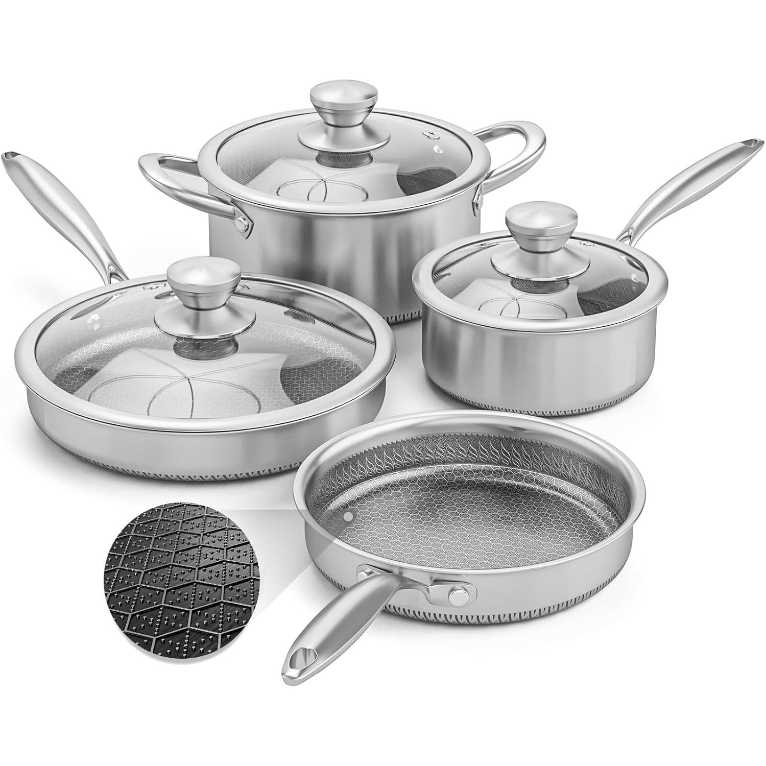 CHSP® Hybrid Nonstick Stainless Steel Pots and Pans Set, Induction ...