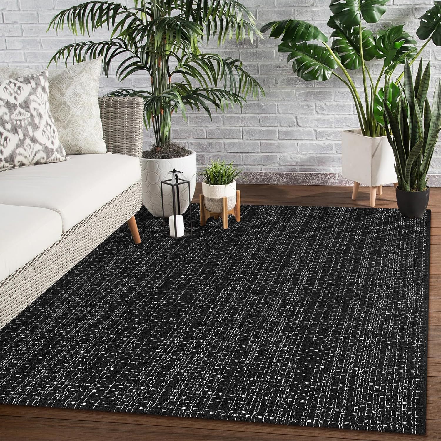 CHSP Outdoor Rug 4X6 Area Rug Washable Kitchen Rug Black and White ...