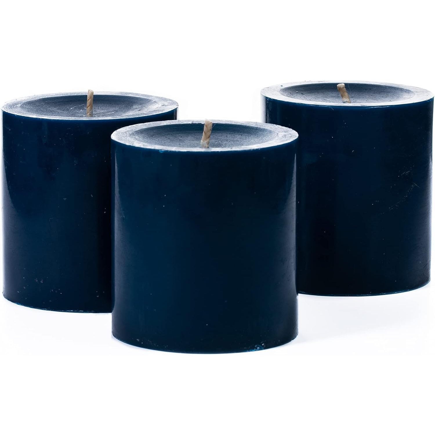 CHSP Set of 3 Navy Blue Pillar Candles 3" x 3" Unscented for Weddings ...