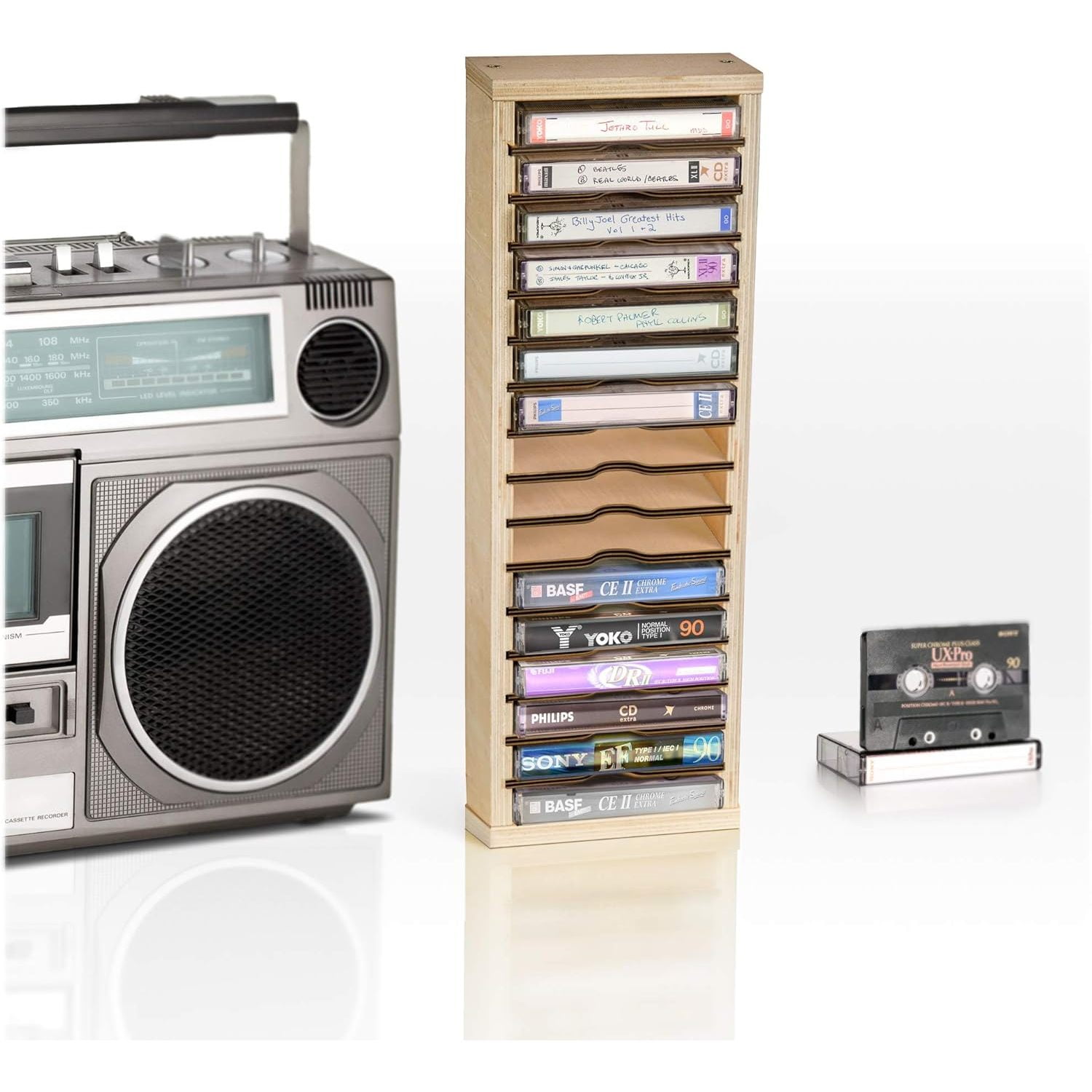 CHSP Wooden 16-Slot Cassette Tape Storage Case Organizer Rack | for ...