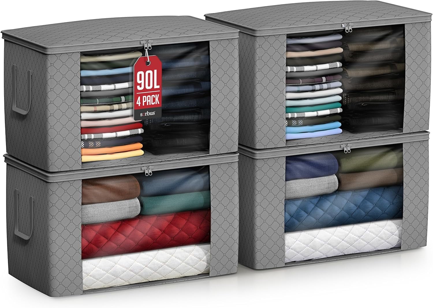 CHTER Foldable Storage Bag Organizers, Large Clear Window & Carry ...