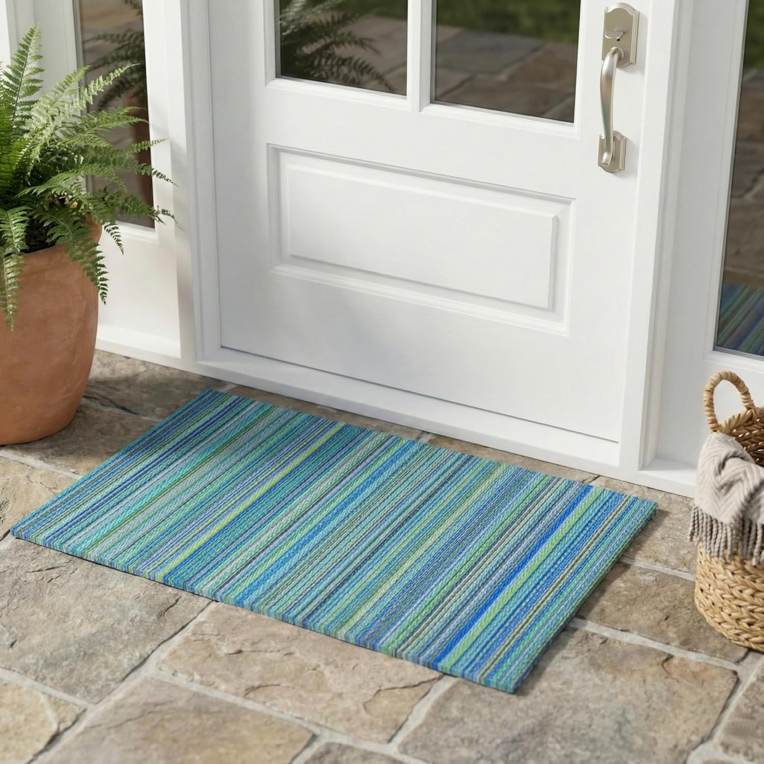CHTER Striped Non Slip Doormat - Durable, Thin - Recycled Plastic ...