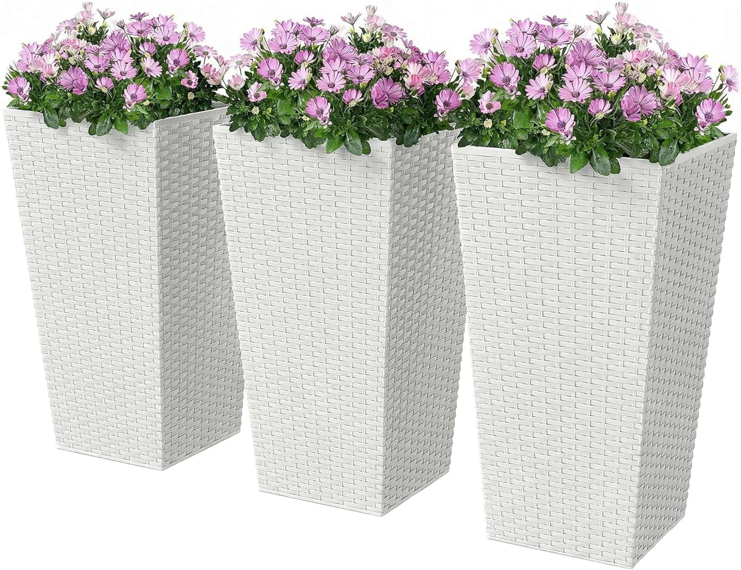 CHTER Tall Planters for Outdoor Plants Set of 3, 24 in Taper Planters ...