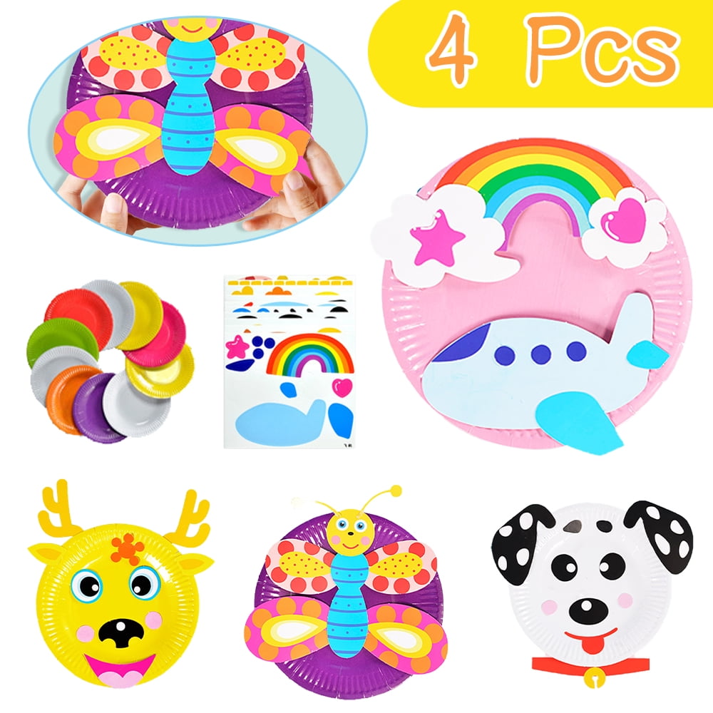 CHUANK 10 Pcs Sticker Paper Plate Art kit for Kids Toddler Crafts Art ...