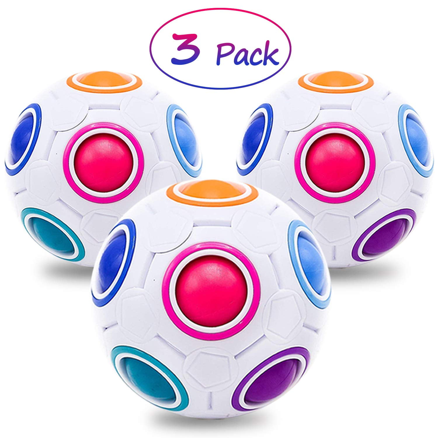 CHUANK 3 Pack Magic Rainbow Ball Challenging Puzzle Cube Fidget Toy 3D ...