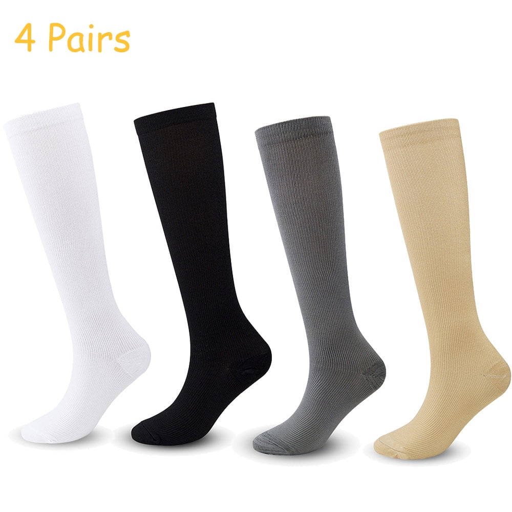 CHUANK 4 Pairs Knee High Graduated Compression Socks for Men & Women ...