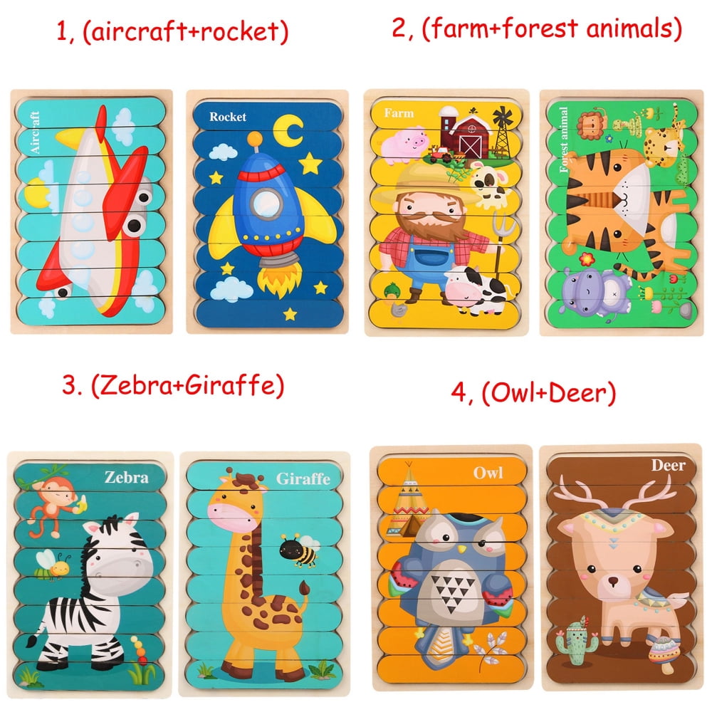 CHUANK 4Pcs Toddler Puzzles Wooden Toys Montessori Animal Puzzle Pieces ...