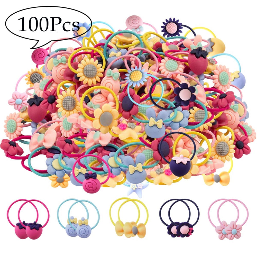 CHUANK 50pcs (25 pairs) Mix Colors Girl's Elastic Hair Ties Soft Rubber ...