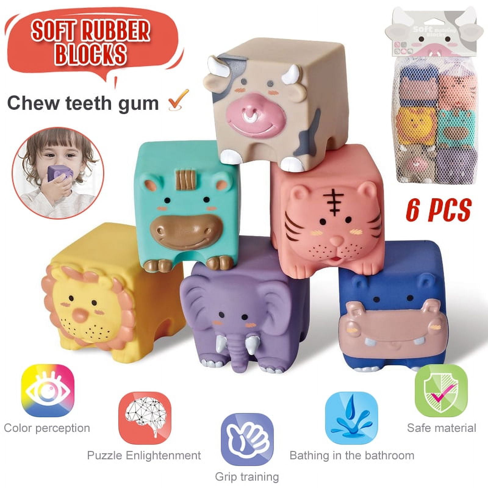 CHUANK 6 PCS Baby Blocks Toys Soft Stacking Blocks Baby Montessori ...