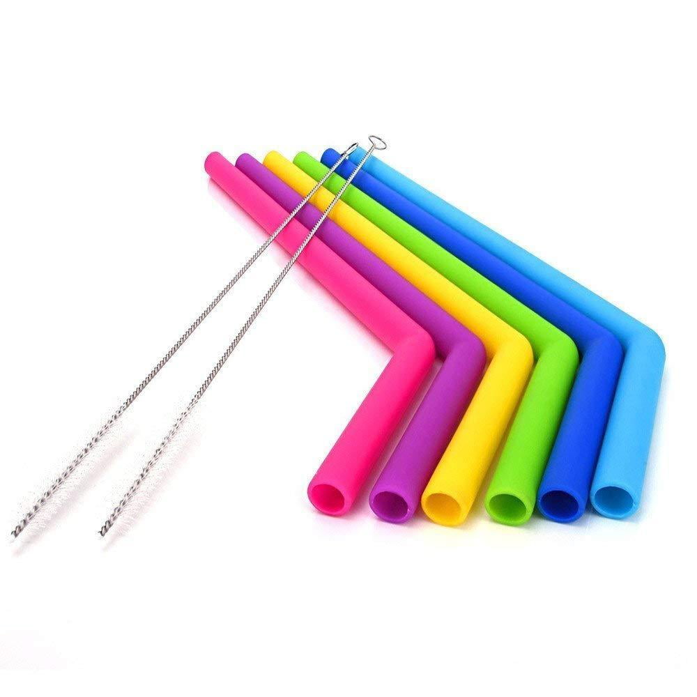CHUANK 6 Pack Rainbow Silicone Reusable Straws, Durable, Large Size ...