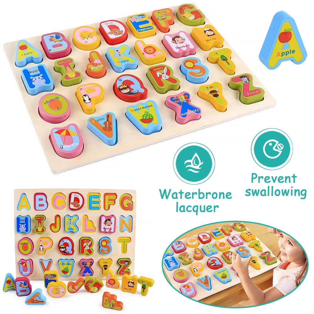 CHUANK Wooden Alphabet Puzzles, ABC Puzzle Board for 2-5 Years Old Kids ...