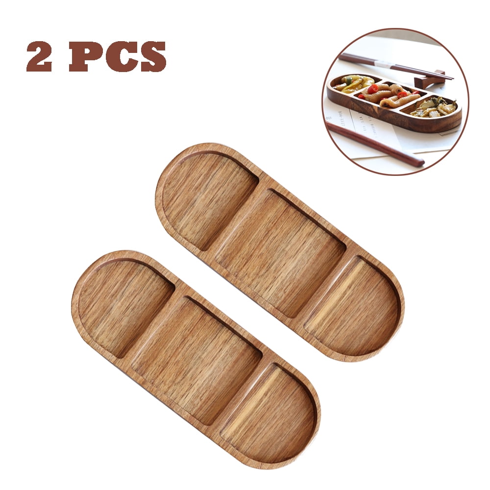 CHUANK Wooden Seasoning Dip Dish Soy Sauce Dish Oval Sauce Vinegar Plate for Oil Salt Soy Sauce ...