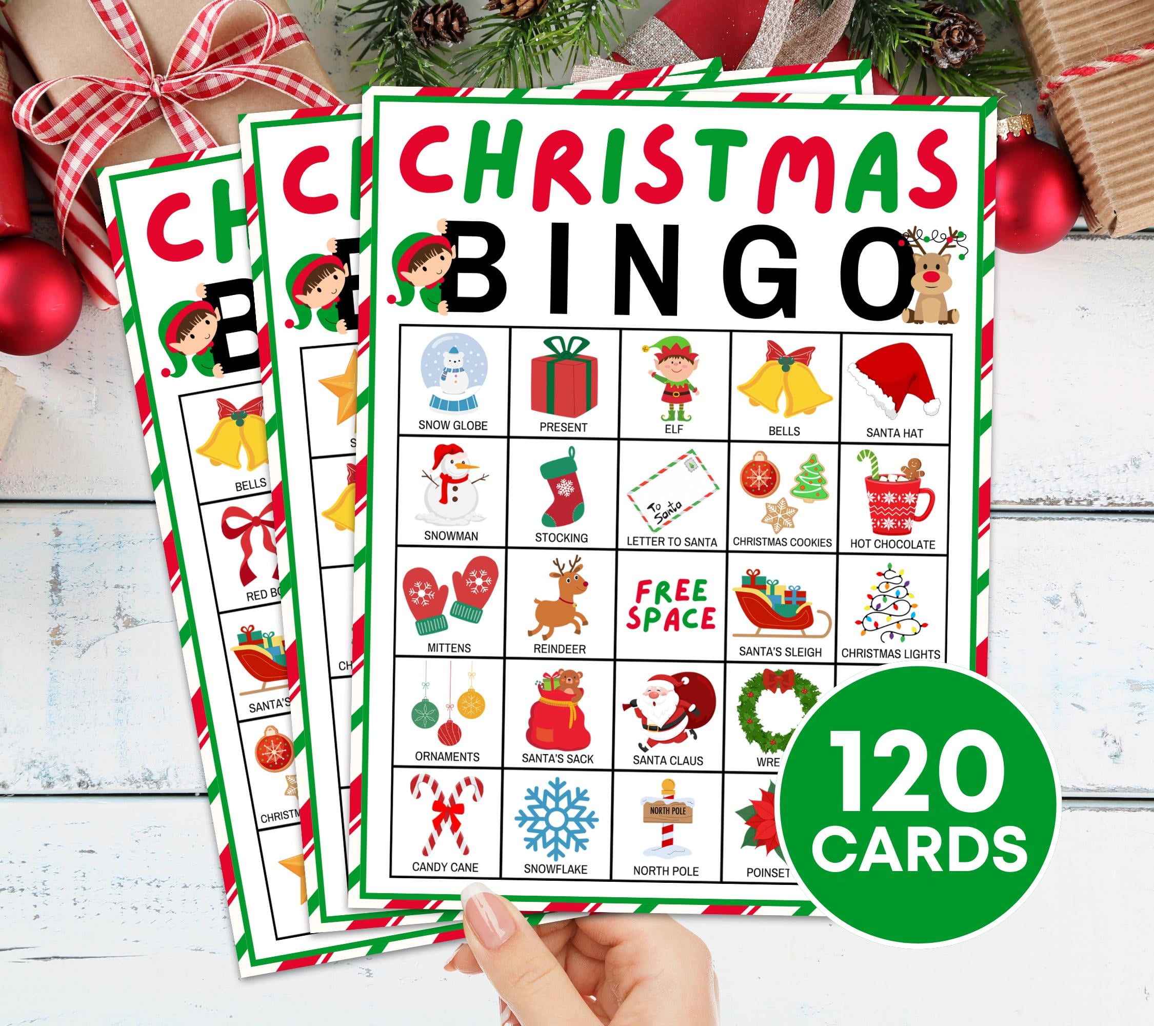 CHUBU 120 Christmas Bingo Cards Printable Game, Christmas Bingo Board ...