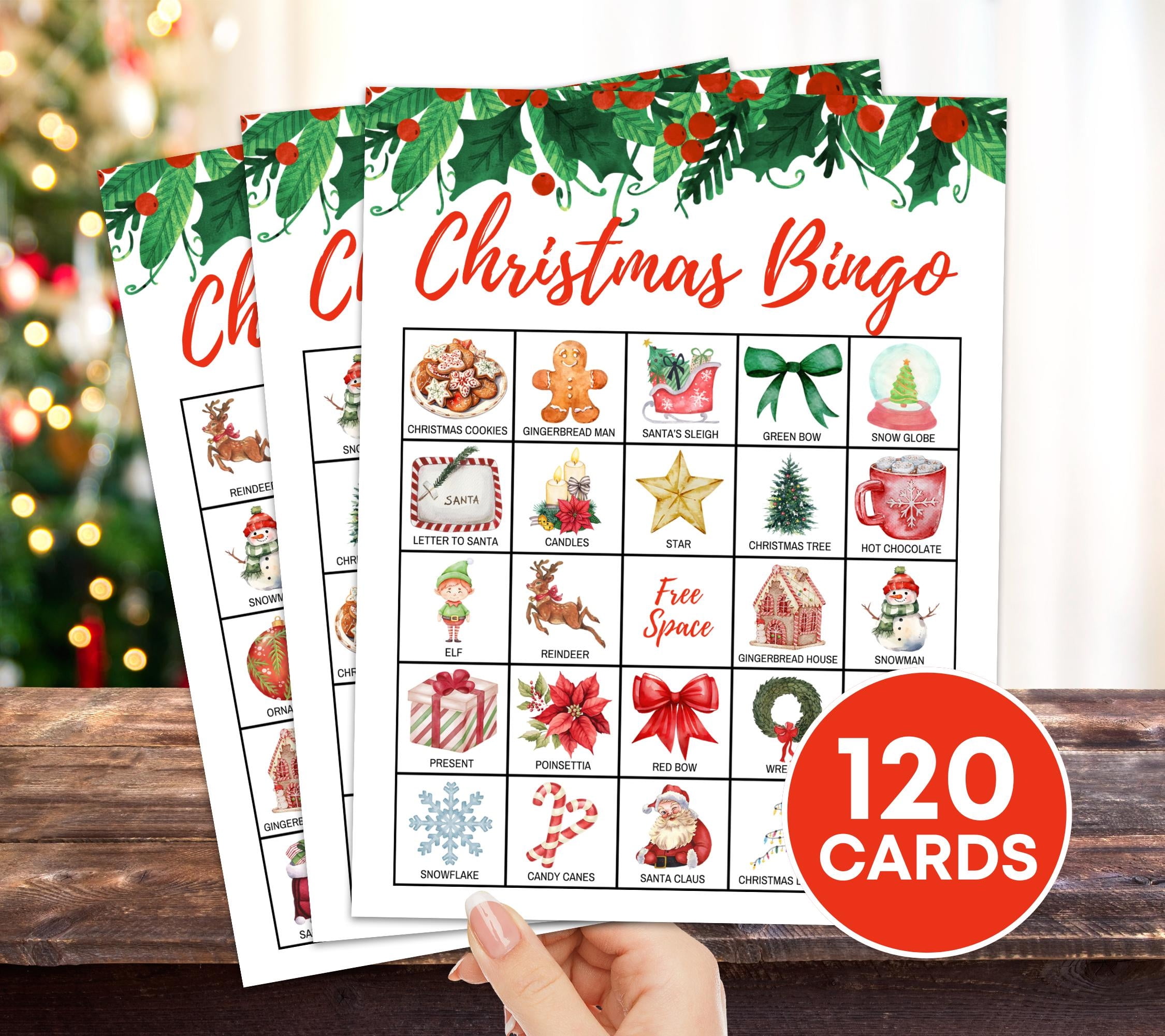 CHUBU 120 Christmas Bingo Cards Printable Game, Christmas Bingo Board ...
