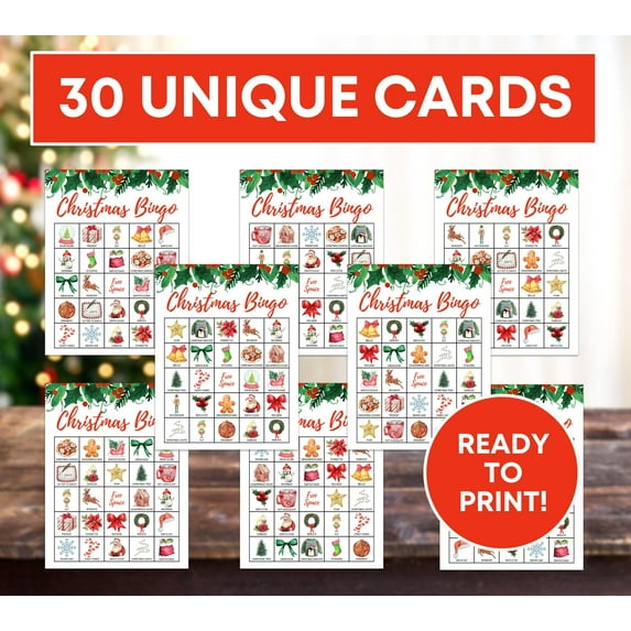 CHUBU 30 Christmas Bingo Card Printable Game,Christmas Bingo Board ...