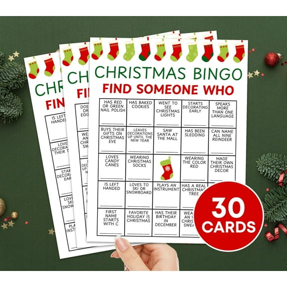 CHUBU 30 Christmas Mingle Bingo Cards Printable Game,Christmas Holiday ...