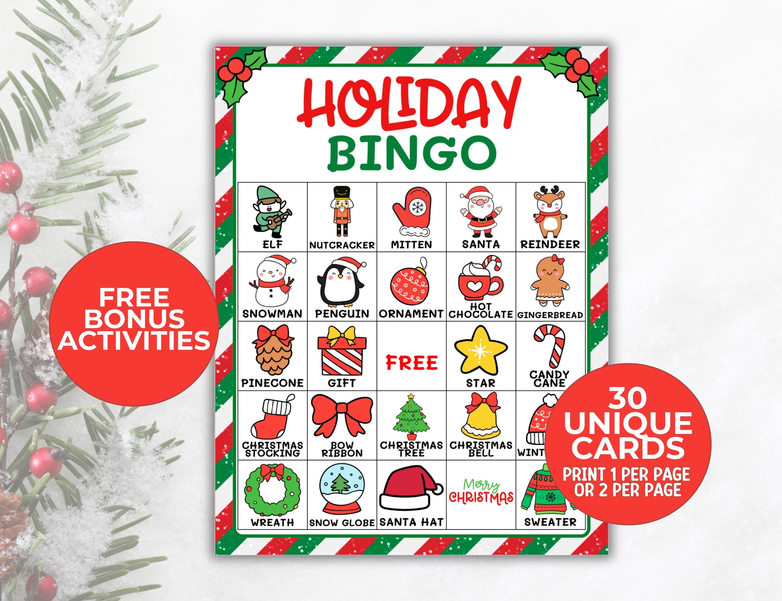 CHUBU 30 Cute Holiday Bingo Cards, Christmas Party Games, Holiday Party ...