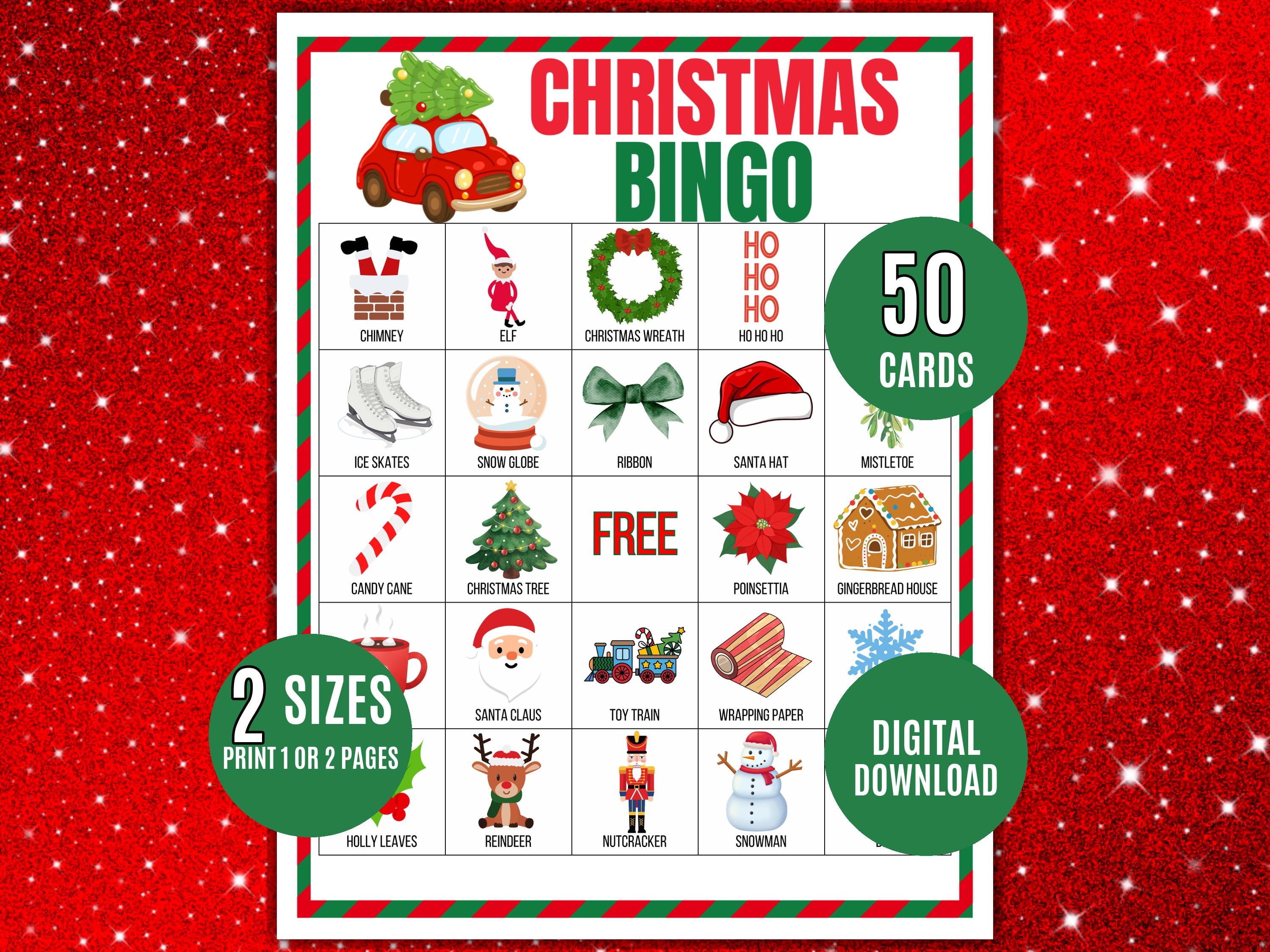 CHUBU Christmas Bingo, 50 Printable Bingo Cards, Christmas Party Game ...