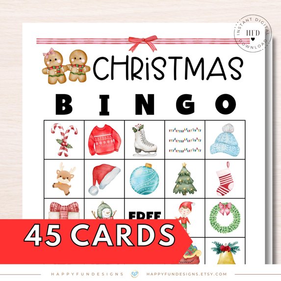 CHUBU Christmas Classroom Bingo Game Printable, Christmas Eve Game ...