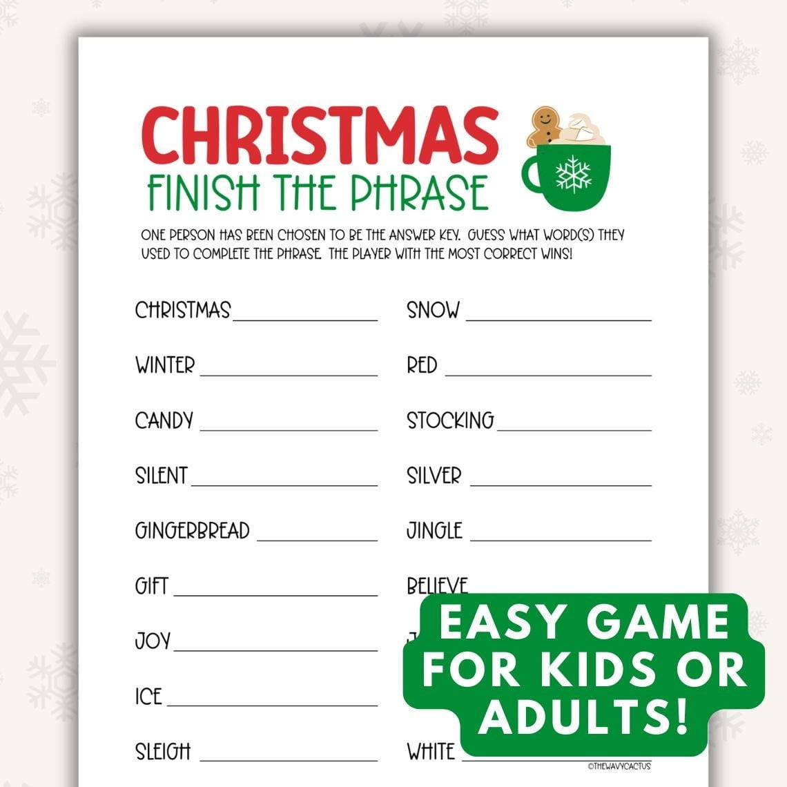 CHUBU Christmas Finish My Phrase Game Printable, Office Party Game, Fun ...