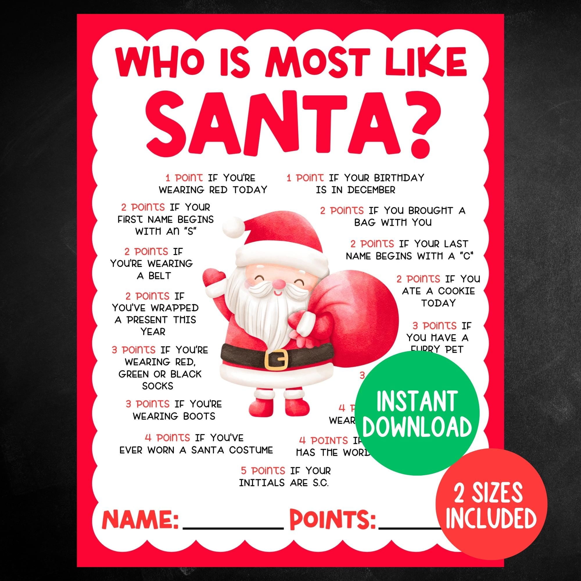 CHUBU Christmas Game, Printable Christmas Party Game, Who Is Most Like ...
