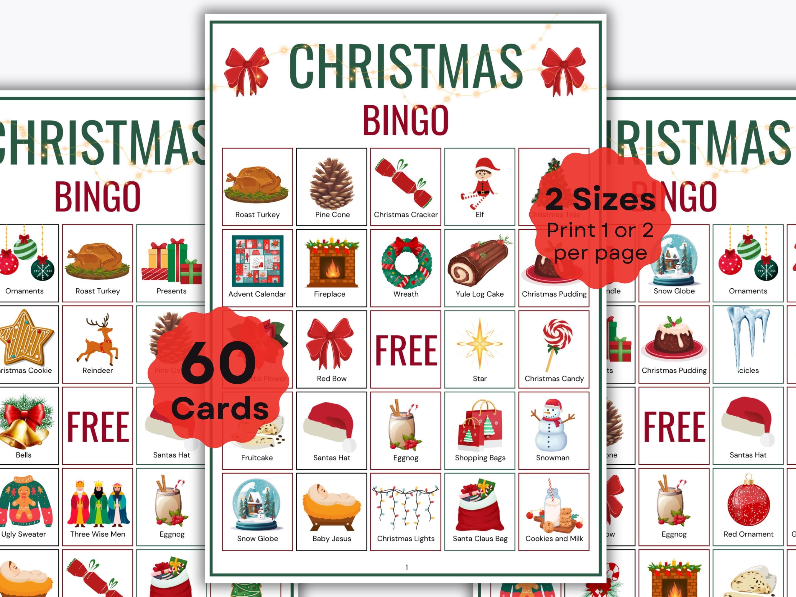 CHUBU Christmas Picture Bingo - 60 Cards - Holiday Party Game ...