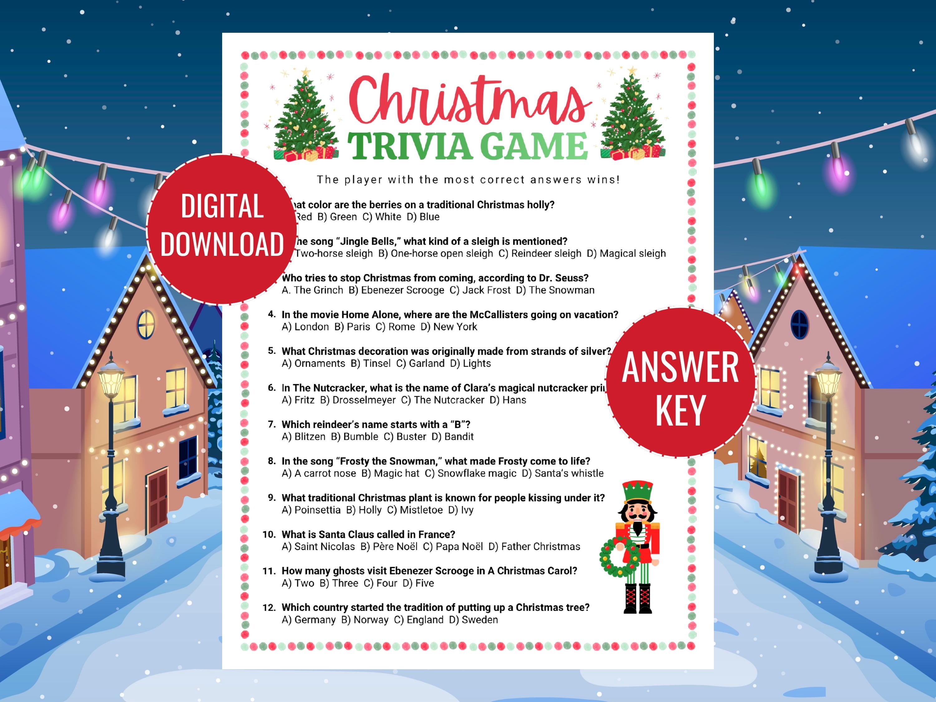 CHUBU Christmas Trivia Game, Printable Holiday Trivia Game, Fun ...